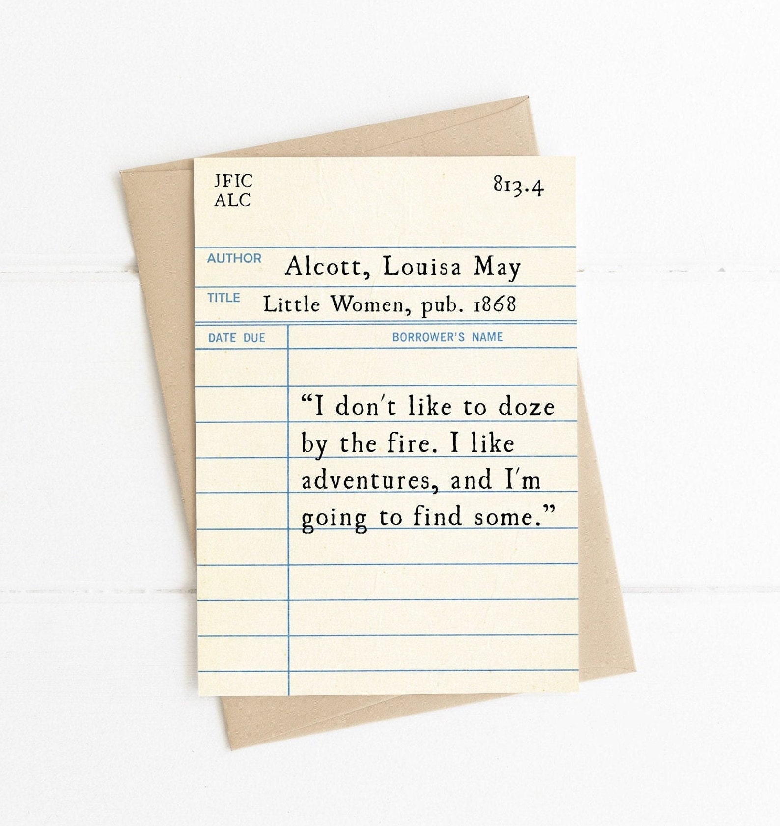 Little Women Library Card Notecard, Louisa May Alcott Adventures Quote ...