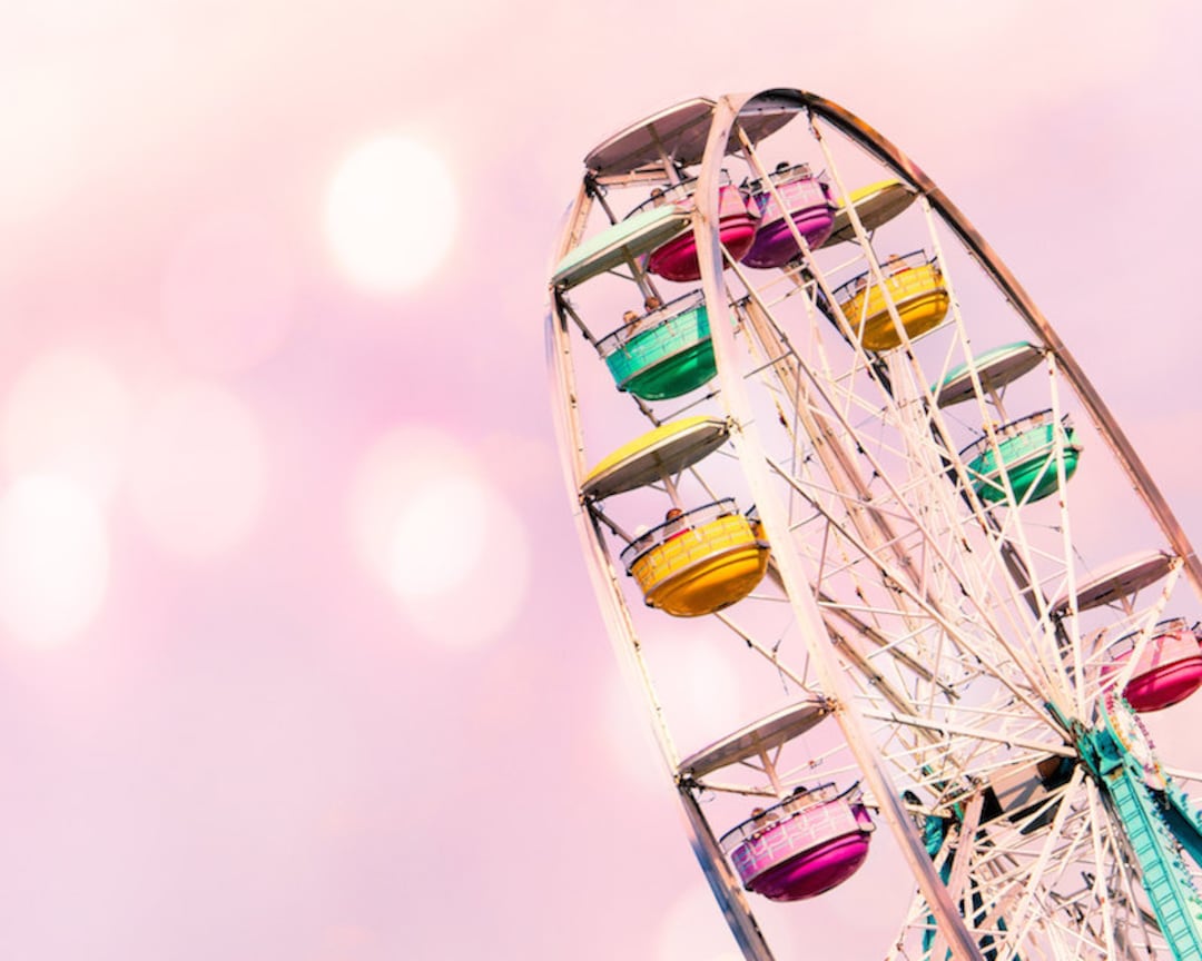 Ferris Wheel Photo, Carnival Art, Pastel Pink Nursery Decor, Whimsical ...