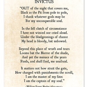 Invictus Art Print, Captain of My Soul, William Ernest Henley, Invictus ...