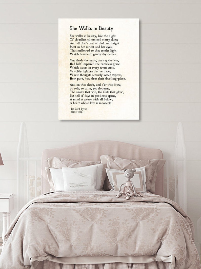 She Walks in Beauty Lord Byron Poem, Love Poem Print, Poetry Art Print ...