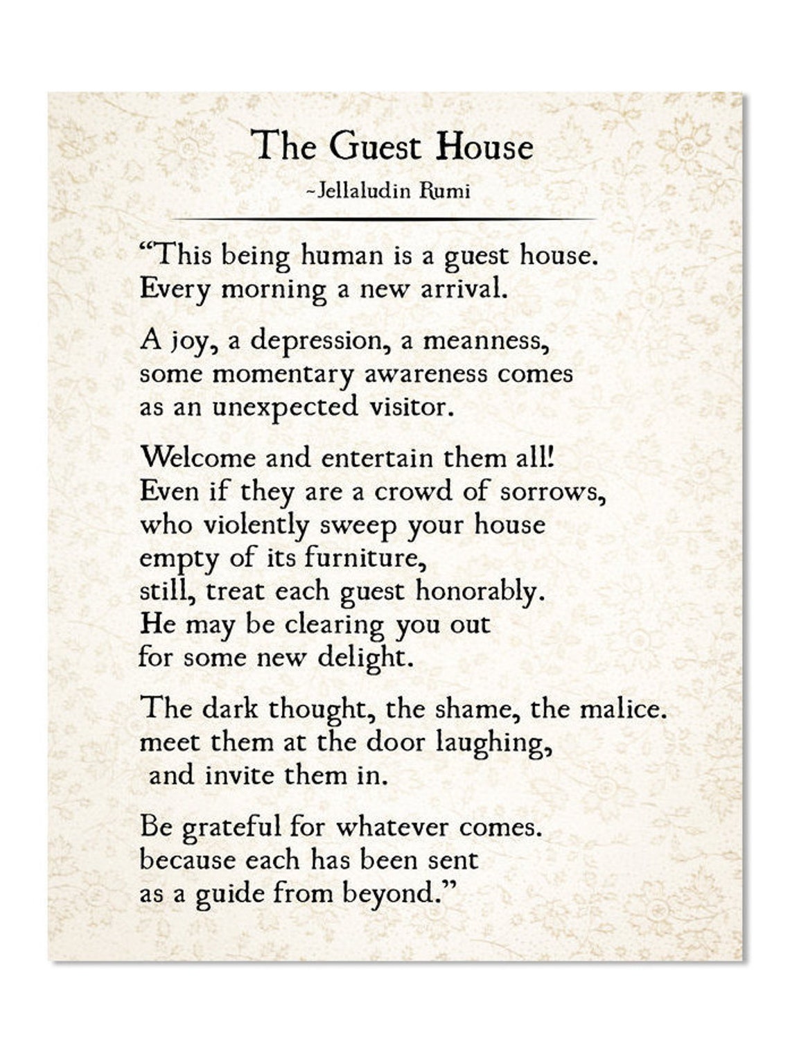 The Guest House Poem Rumi Poem Art Print Rumi Poetry Wall - Etsy Australia