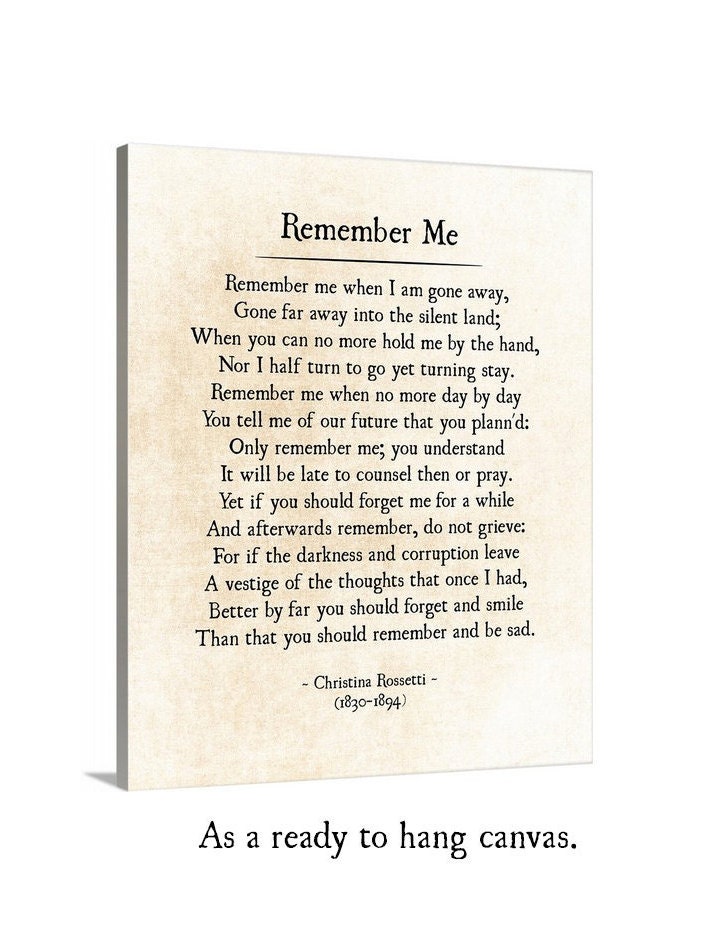 Remember Me Christina Rossetti, Funeral Poem, Grief and Sorrow Poem ...