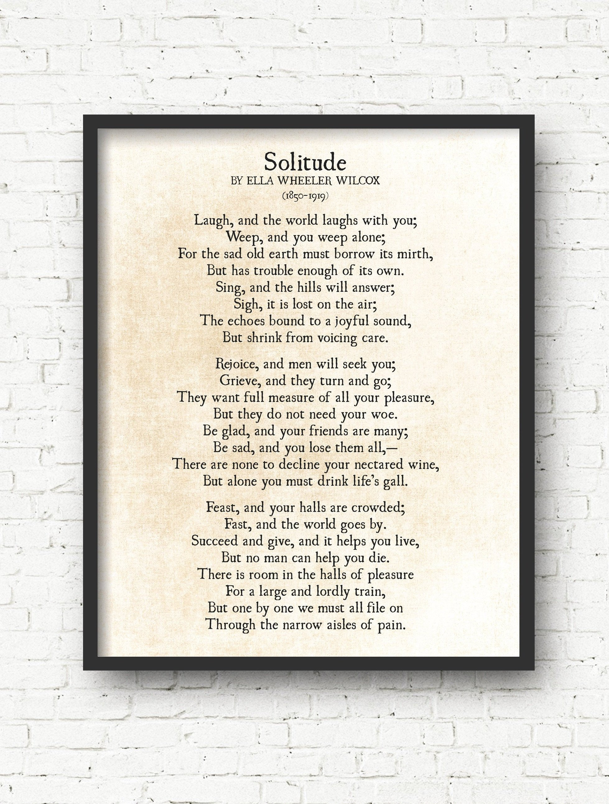 Solitude Poem Ella Wheeler Wilcox Poem Laugh and the World - Etsy