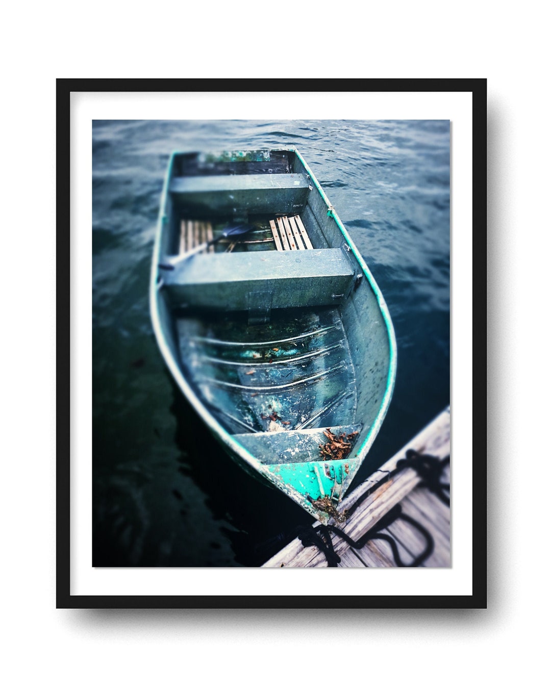 Vertical Teal Boat Photography Print, Green Blue Rowboat Dory Photo ...