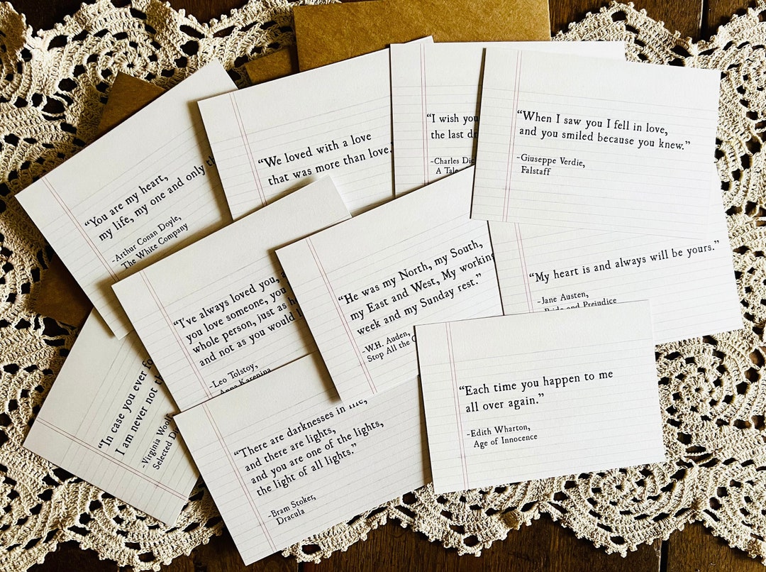 Classic Literary Romantic Book Quote Cards, Love Quotes Set of 10 Flat ...