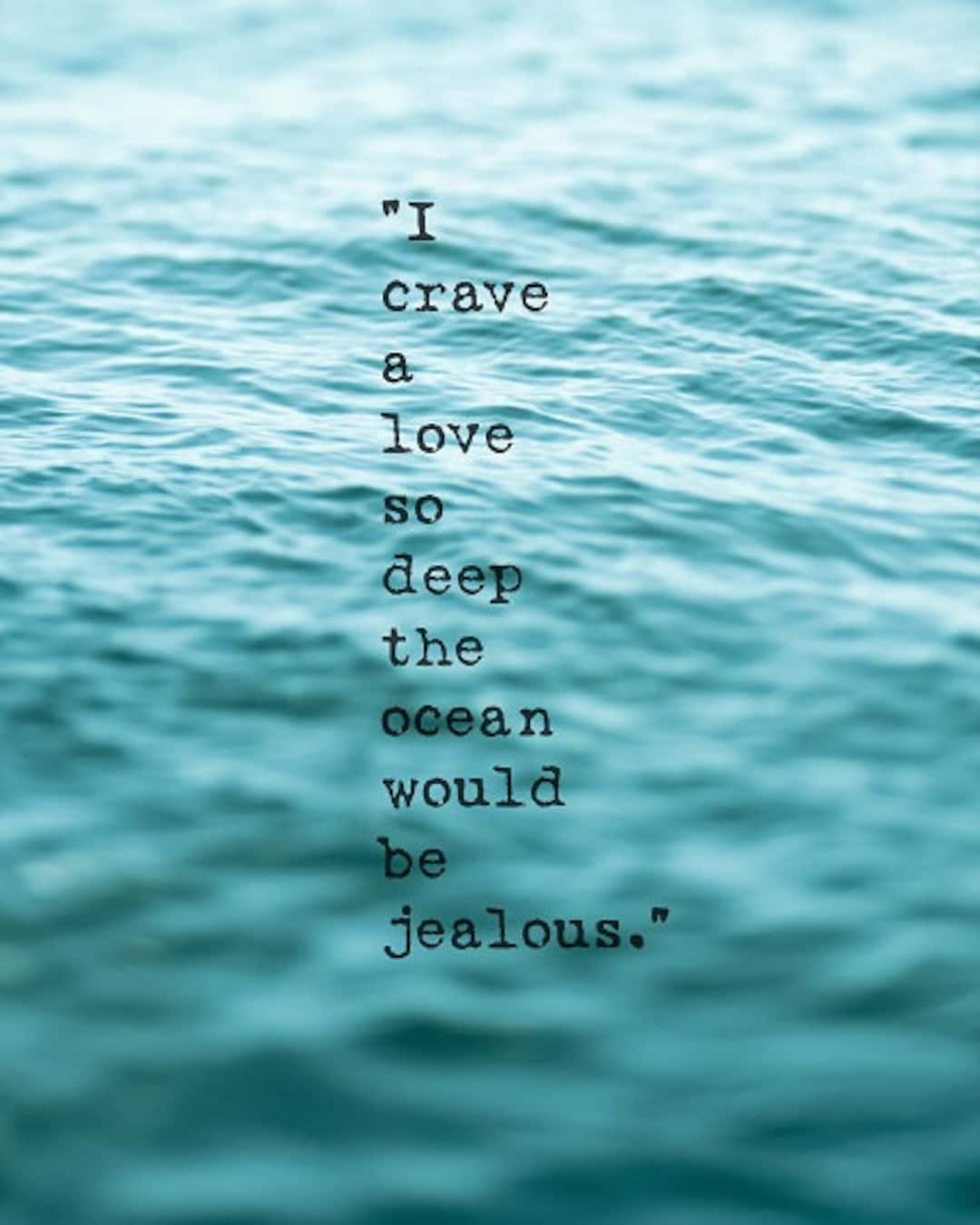 Teal Blue Ocean Art Print, Love Quote Print, Ocean Wall Art, Beach ...