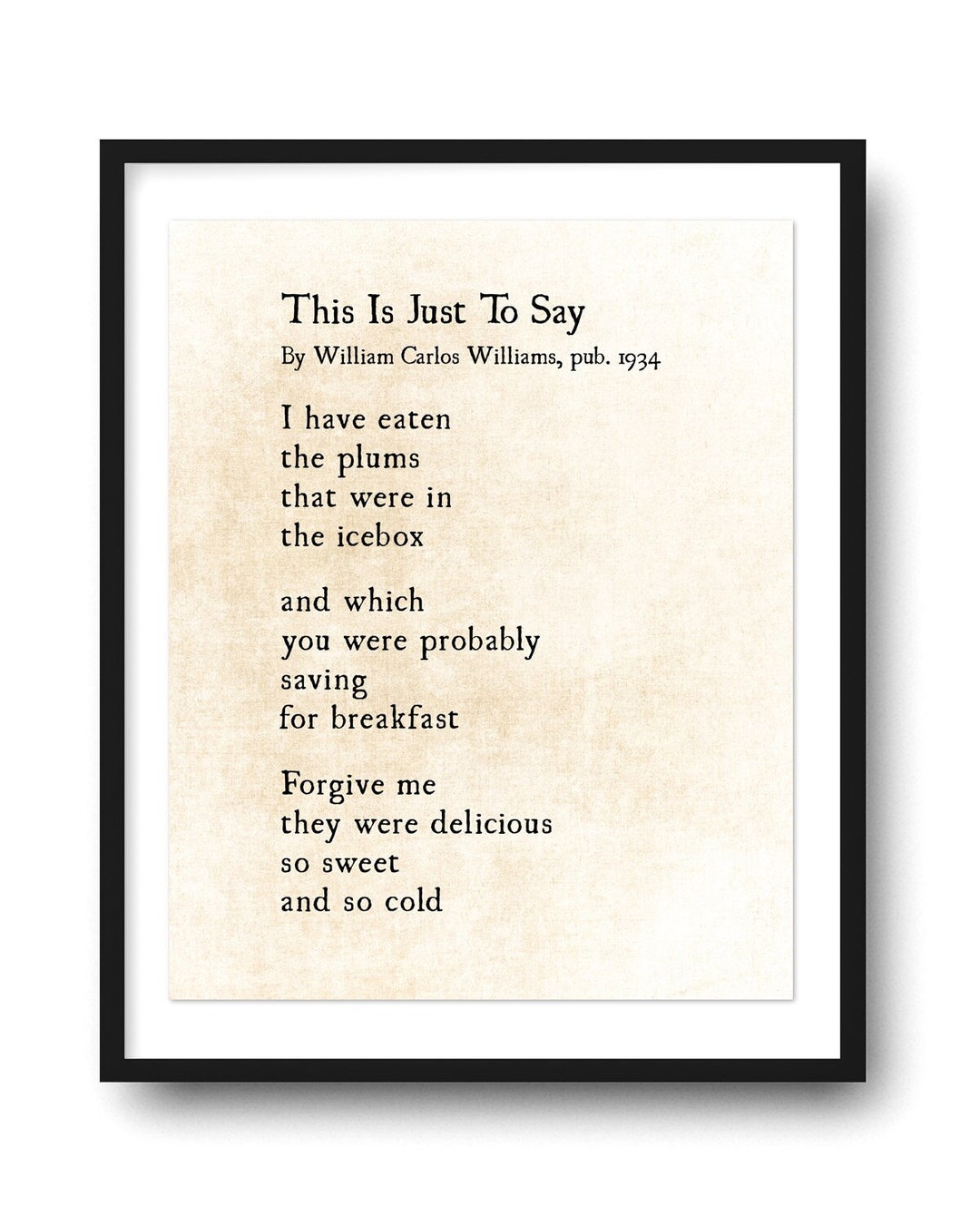 This is Just to Say, William Carlos Williams, Poetry Art Print ...