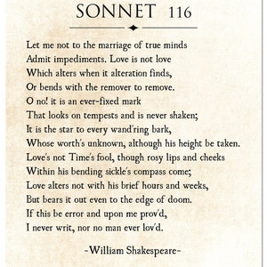 Sonnet 116 by William Shakespeare, Poetry Art, Love Poem, Love Wall Art ...