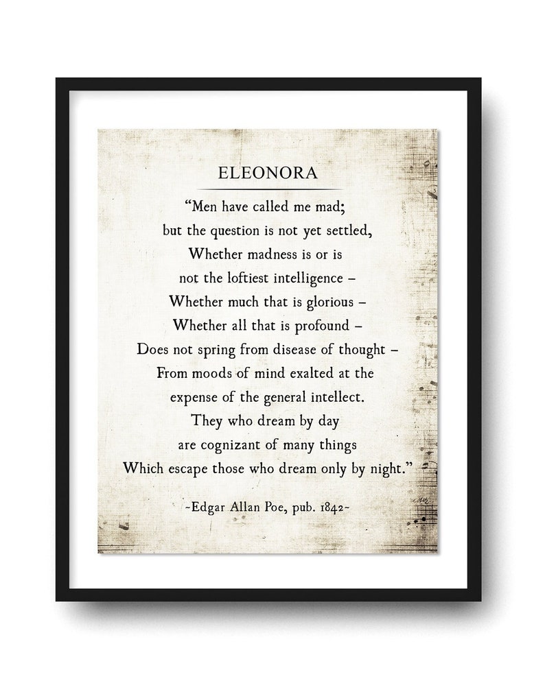 Edgar Allan Poe Poem Eleonora Poem Men Have Called Me Mad - Etsy