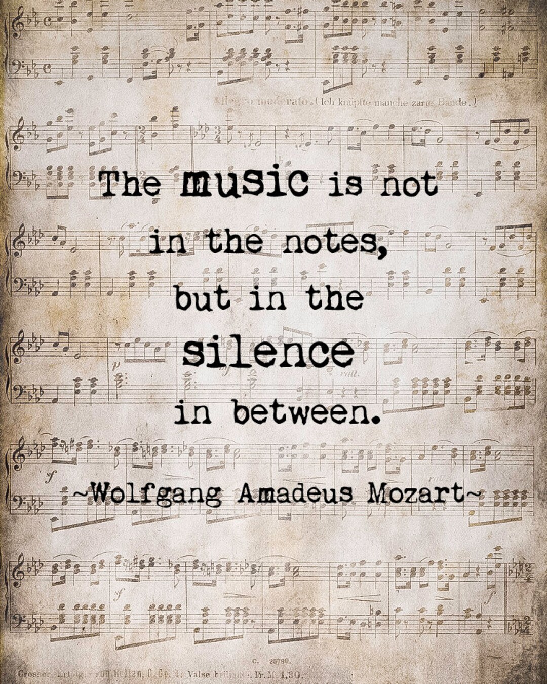 Mozart Music Quote Musical Notes Vintage Style Sepia Natural for the ...