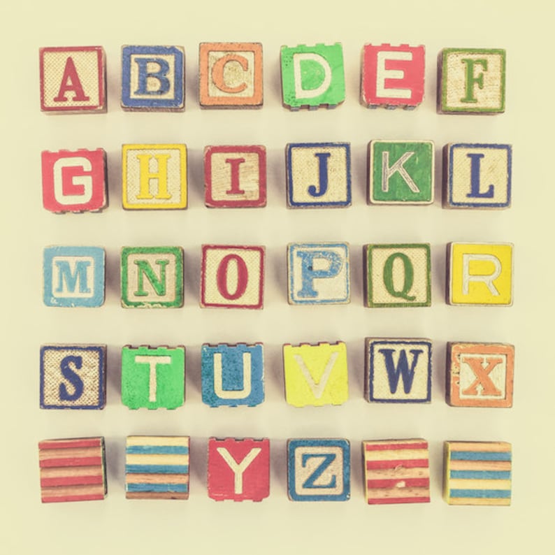 Alphabet Abcs Vintage Baby Blocks Print, Childrens Nursery Print Wall ...