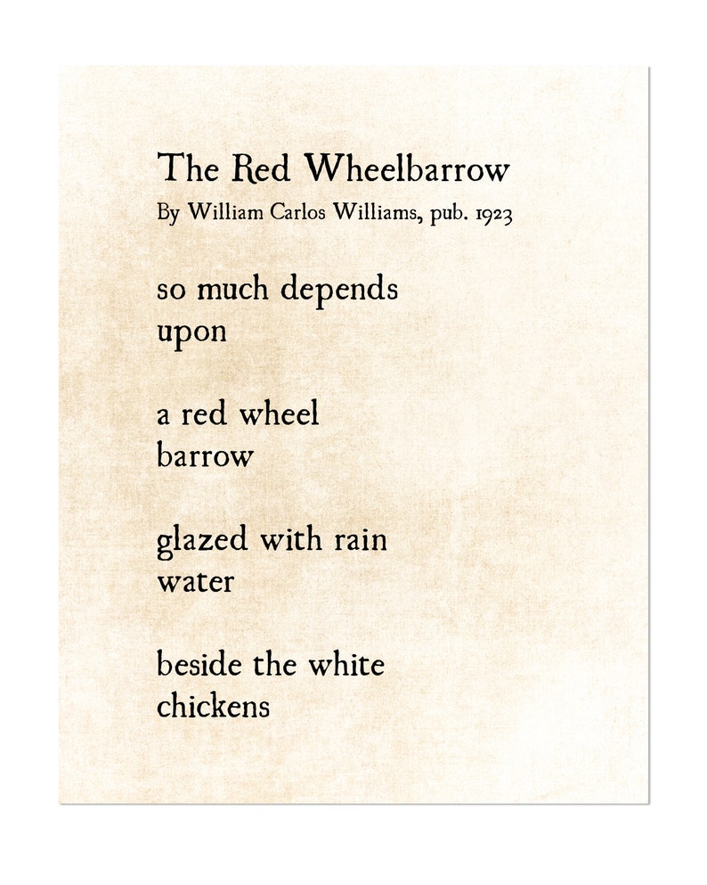 The Red Wheelbarrow William Carlos Williams Poetry Art Print | Etsy