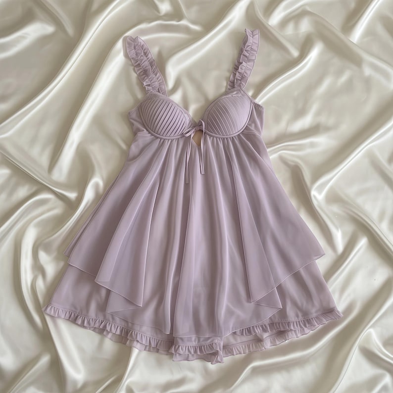 Lace Ruffle Babydoll Nightgown, Sheer Layered Chemise With Lightly ...