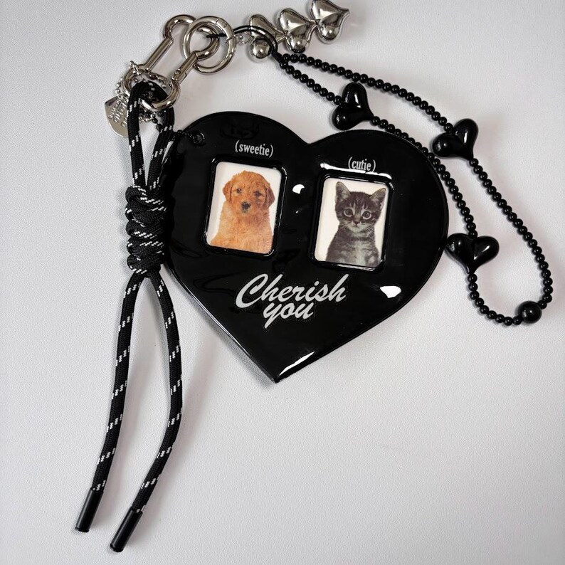 Heart Photo Frame Bag Charm Keychain With Rope Strap & Beaded Chain - Etsy