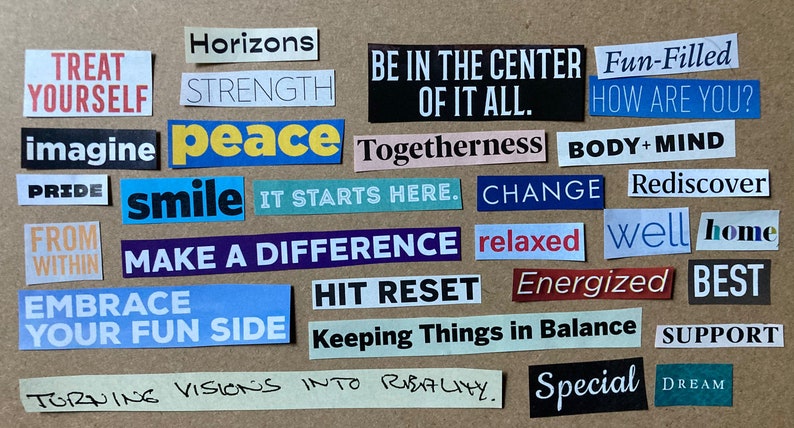100 Magazine Cut Outs, Words and Phrases for Scrapbooks, Vision Boards ...