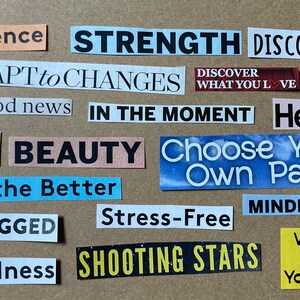 100 Magazine Cut Outs, Words and Phrases for Scrapbooks, Vision Boards ...