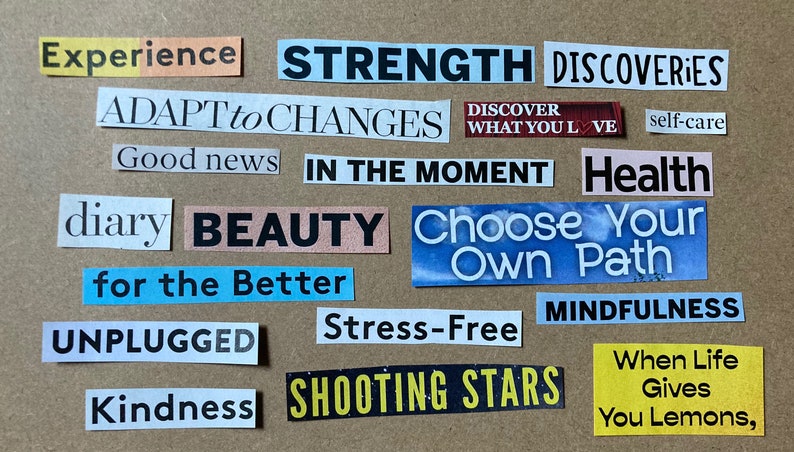 100 Magazine Cut Outs, Words and Phrases for Scrapbooks, Vision Boards ...