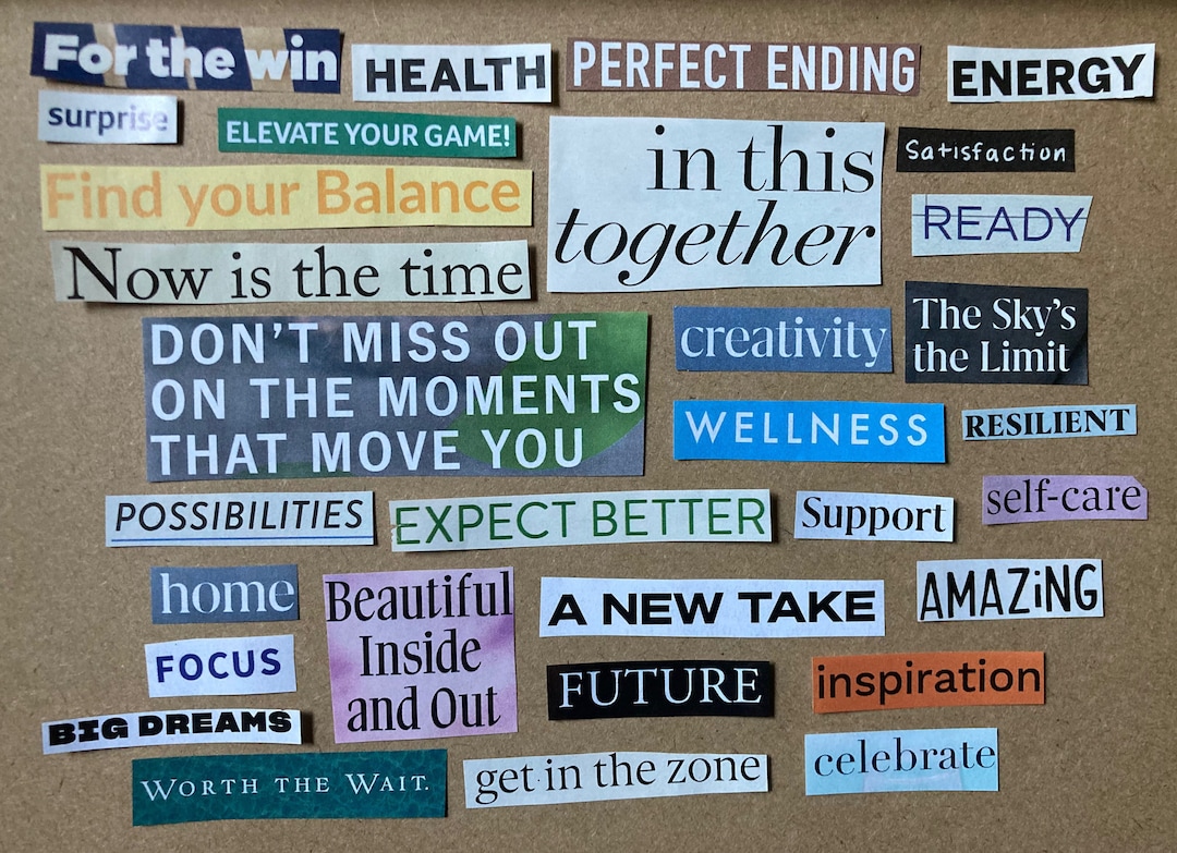 100 Magazine Cut Outs, Words and Phrases for Scrapbooks, Vision Boards ...