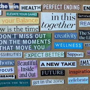 100 Magazine Cut Outs, Words and Phrases for Scrapbooks, Vision Boards ...