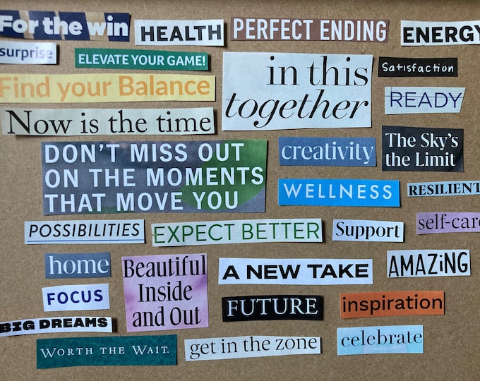 100 Magazine Cut Outs, Words and Phrases for Scrapbooks, Vision Boards ...