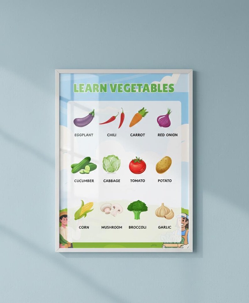 Vegetable Identification Chart, Kitchen Wall Art for Kids, Preschool ...