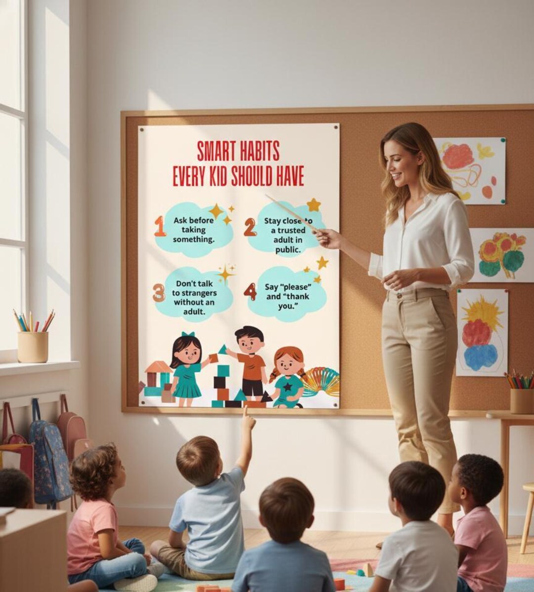 Smart Habits Kids Educational Poster, Safety Rules Wall Art, Toddler ...