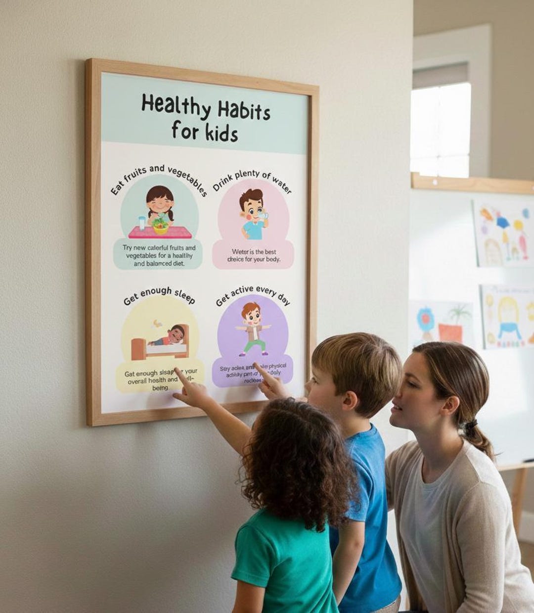 Healthy Habits for Kids Poster, Daily Wellness Routine Wall Art ...