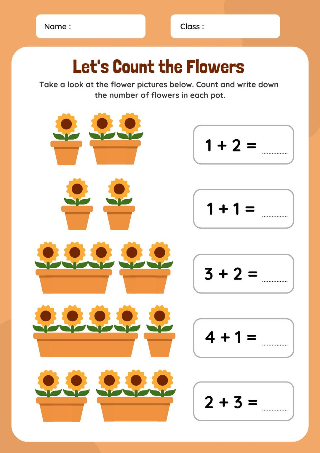Sunflower Addition Math Worksheet for Kids, Preschool & Kindergarten ...