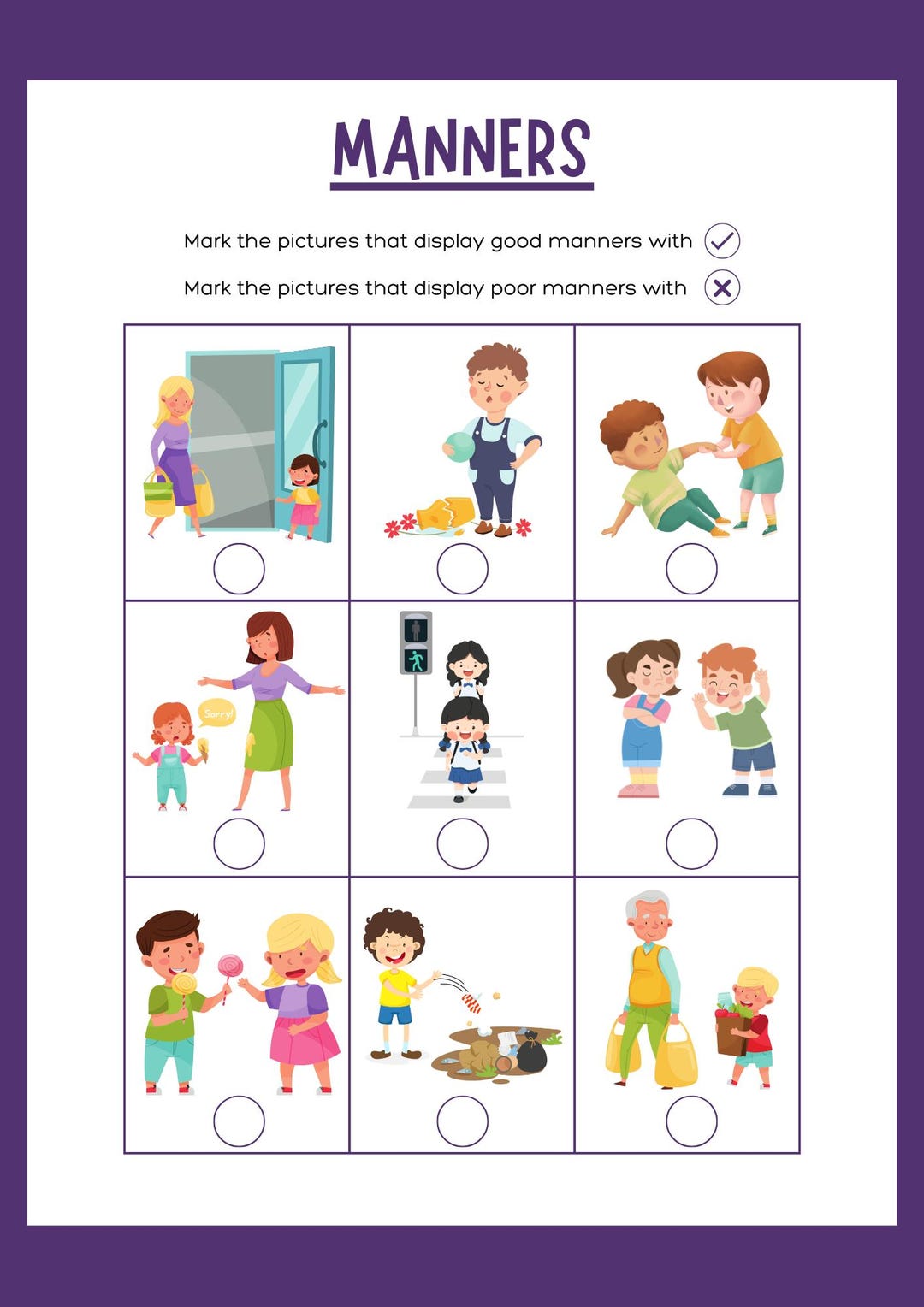 Kids Manners Sorting Worksheet, Social Skills Activity, Printable ...