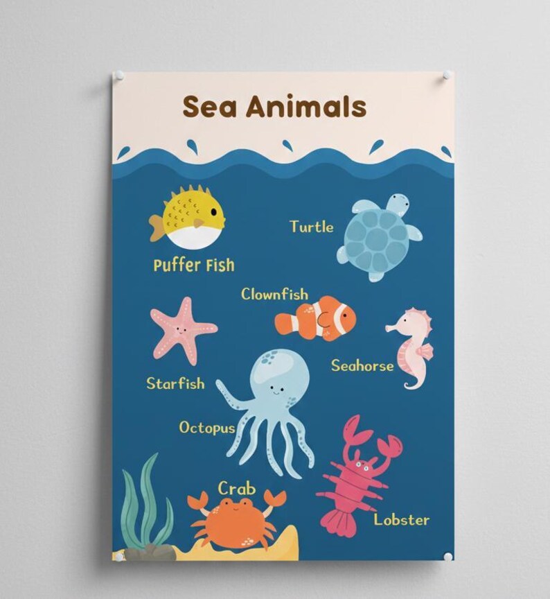 Sea Animals Poster, Ocean Life Chart, Nursery Decor (digital Download ...