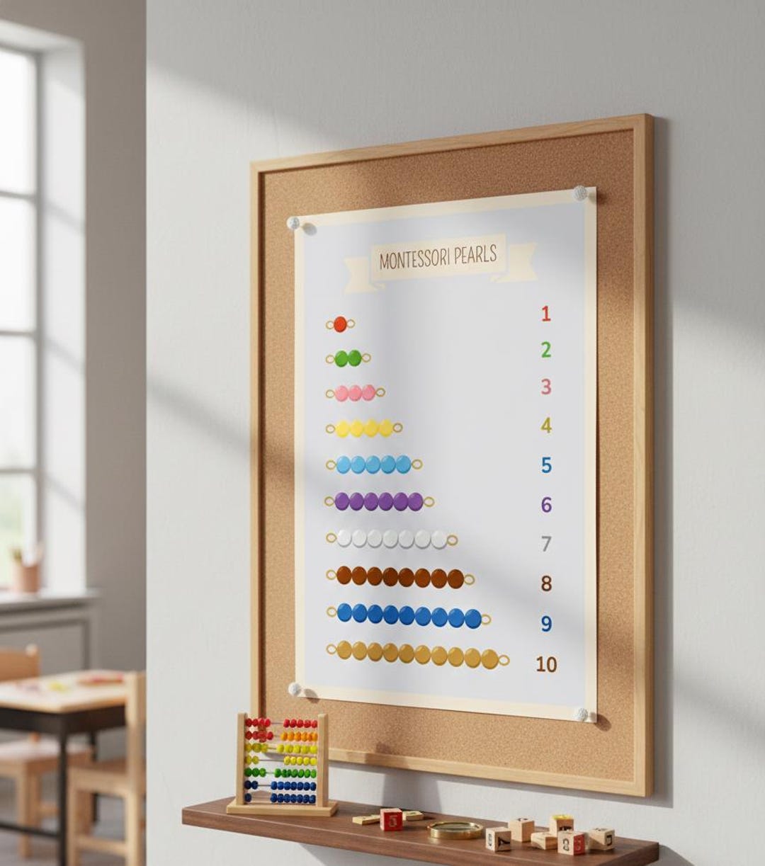 Montessori Pearls Math Poster for Kids, Colorful Counting Beads Chart ...