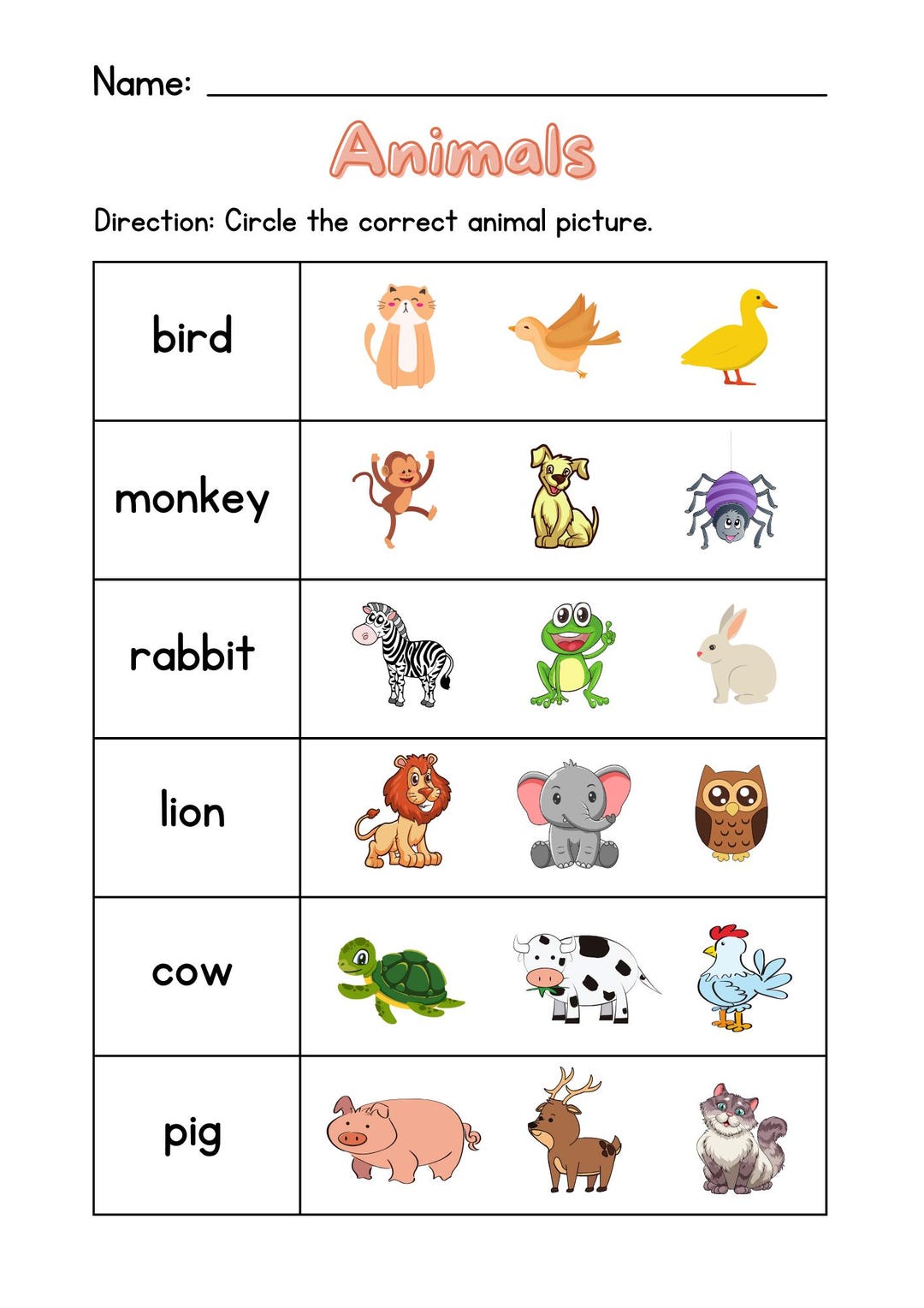 Buy Animal Recognition Worksheets, Early Literacy Bundle (digital ...
