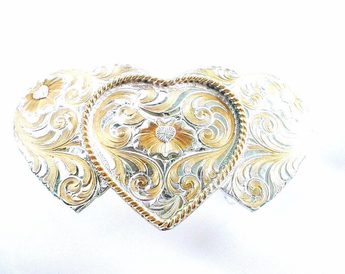 Triple Heart Belt Buckle Vintage Montana Silversmiths Sterling Silver ...