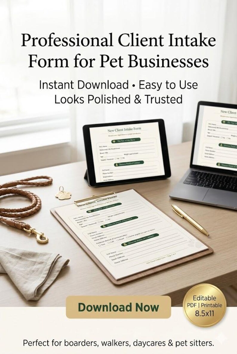 Dog Client Intake Form Printable | Pet Sitter Groomer Forms (digital ...