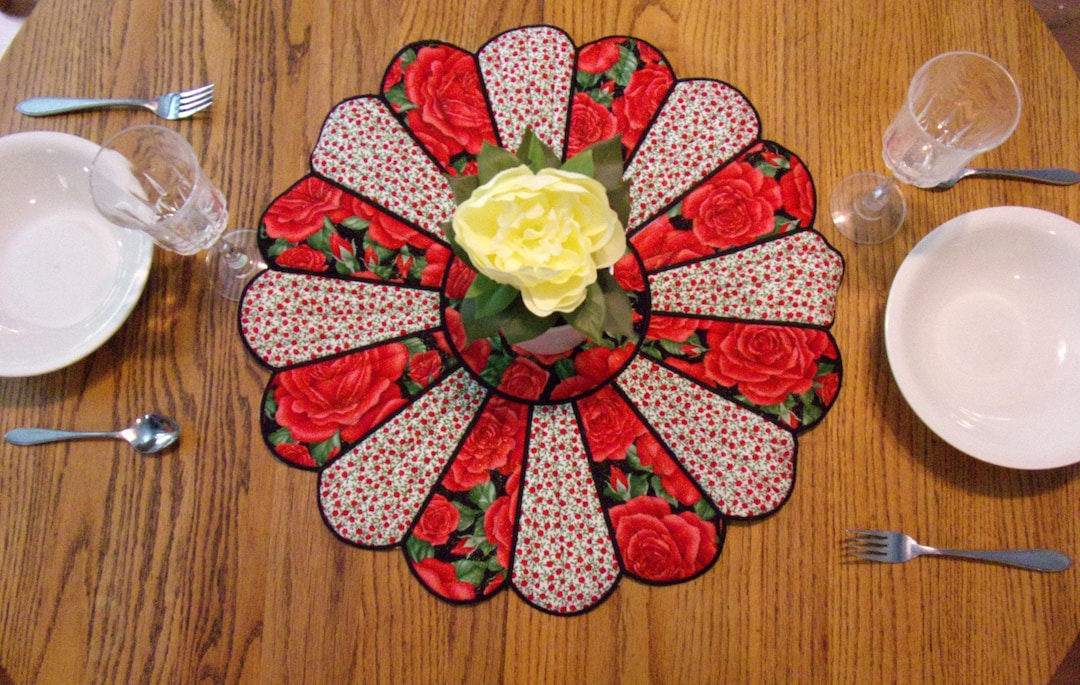 Machine Embroidered Table Linen/ Topper With Rose Design - Etsy