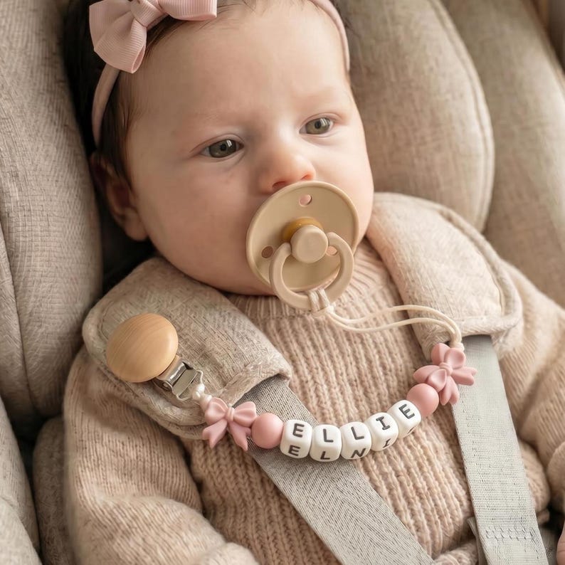 Custom Pacifier Clip Baby Girl Bow Paci Clip for Newborn | Infant Binky ...