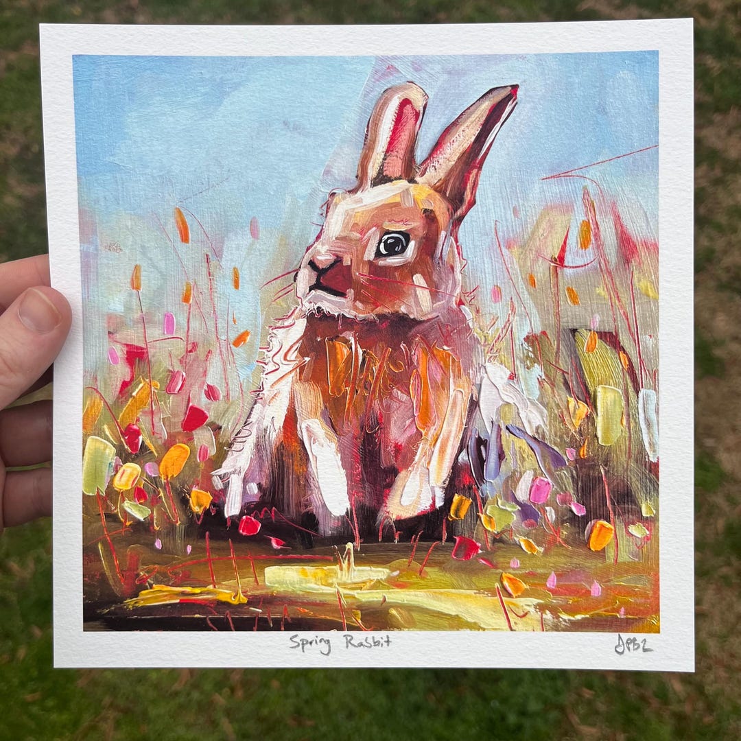5x5 8x8 or 11x11 Bunny Rabbit With Flowers Giclee Watercolor Print ...