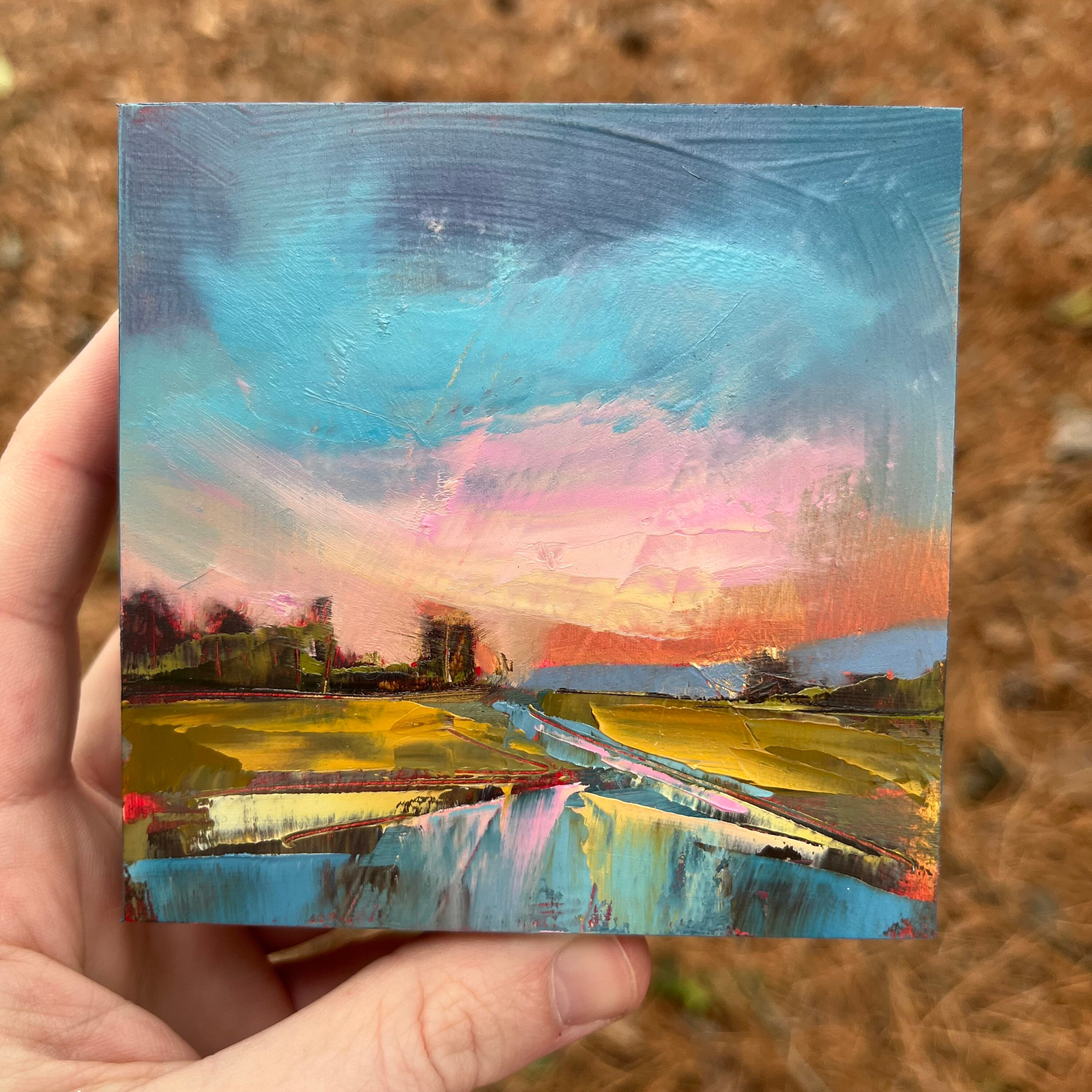 Painting 4x4 Hand Painted Watercolor Landscape Painting of Mountain ...
