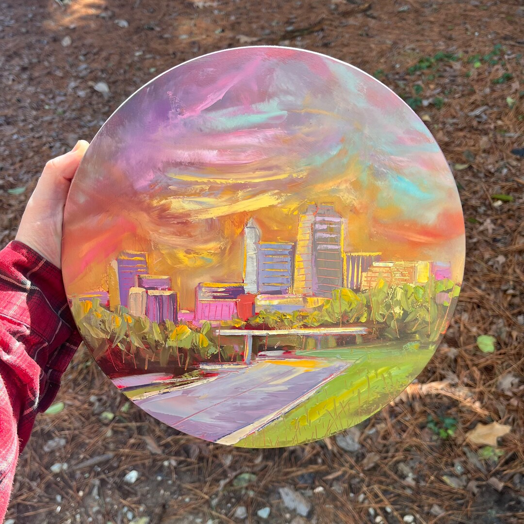 12 Circular Original Oil Painting on Wood of a Colorful Sunset Raleigh ...
