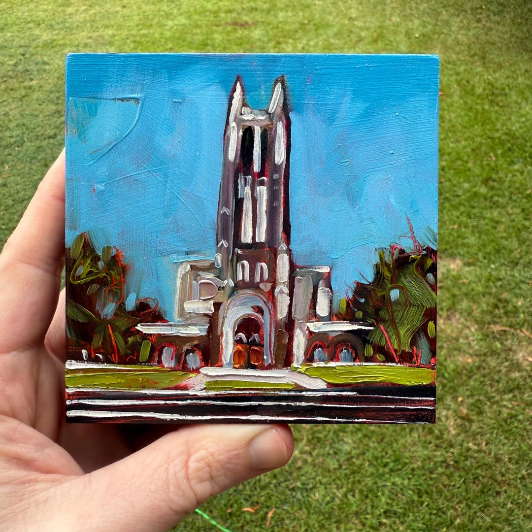 4x4 Original Oil Painting Duke Chapel Durham on Wood With Texture and ...