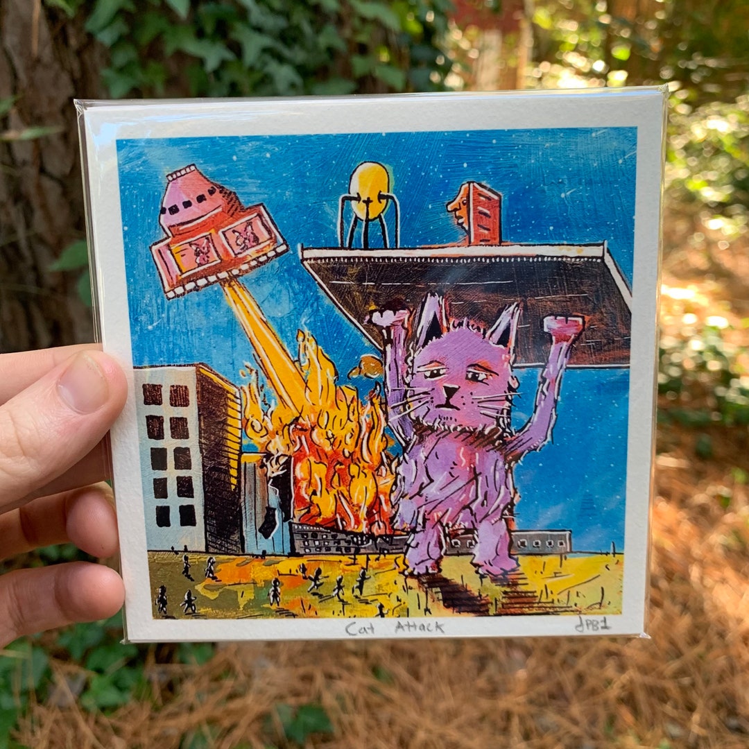 5x5 Scifi Alien Cat Monster Giclee Watercolor Print Colorful Strange ...