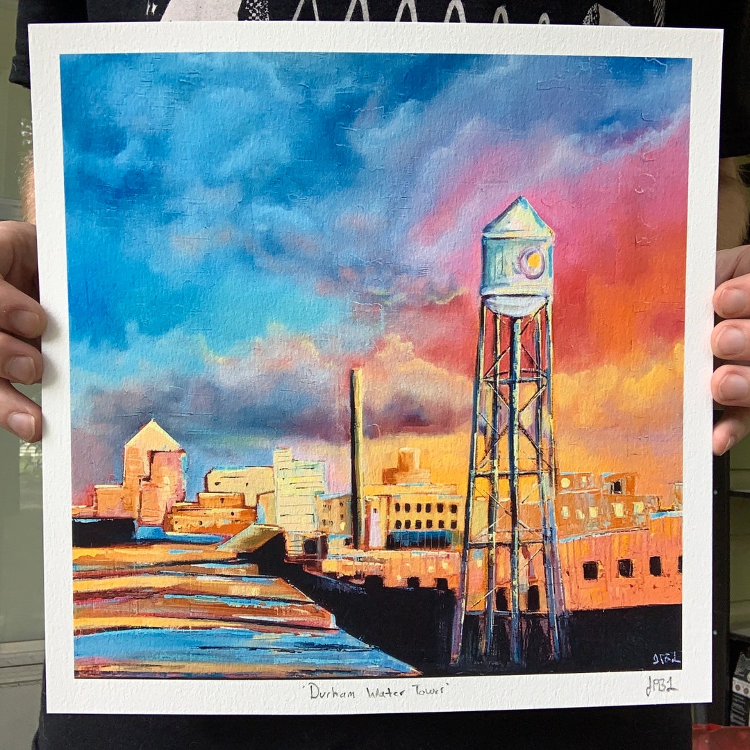 11x11 or 8x8 Durham Water Tower Sunset Archival Print Downtown Durham ...