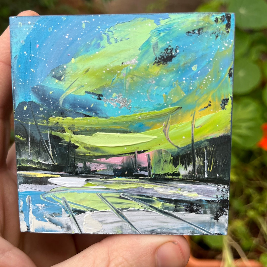 3x3 Abstract Landscape on Wood Panel Original Painting Oil Textured ...
