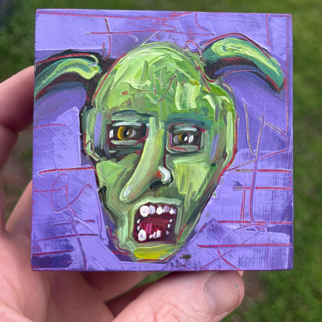 3x3 Original Oil Painting of Green Goblin Ogre Fantasy Creature With ...