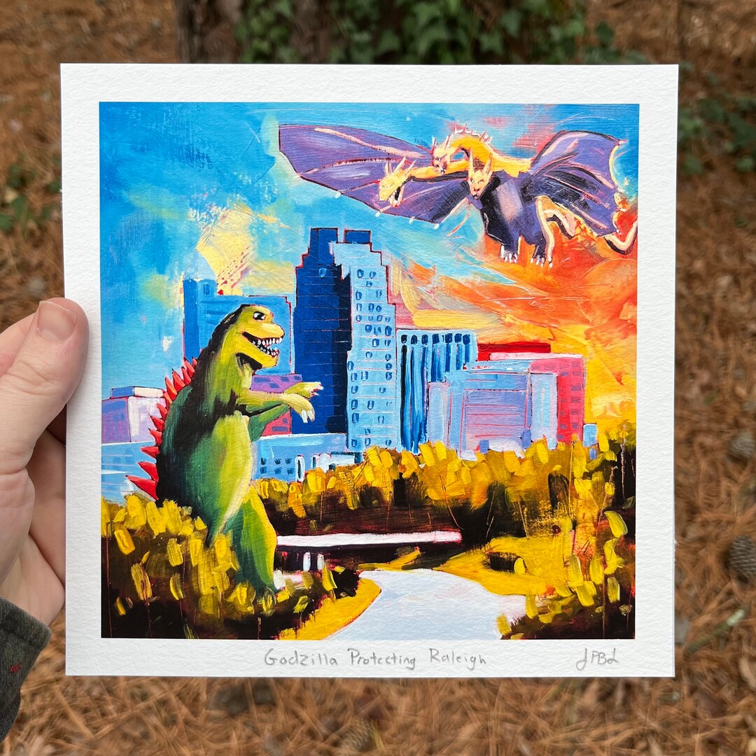 Godzilla Protecting Raleigh Archival Print: Three-headed Dragon Wall ...