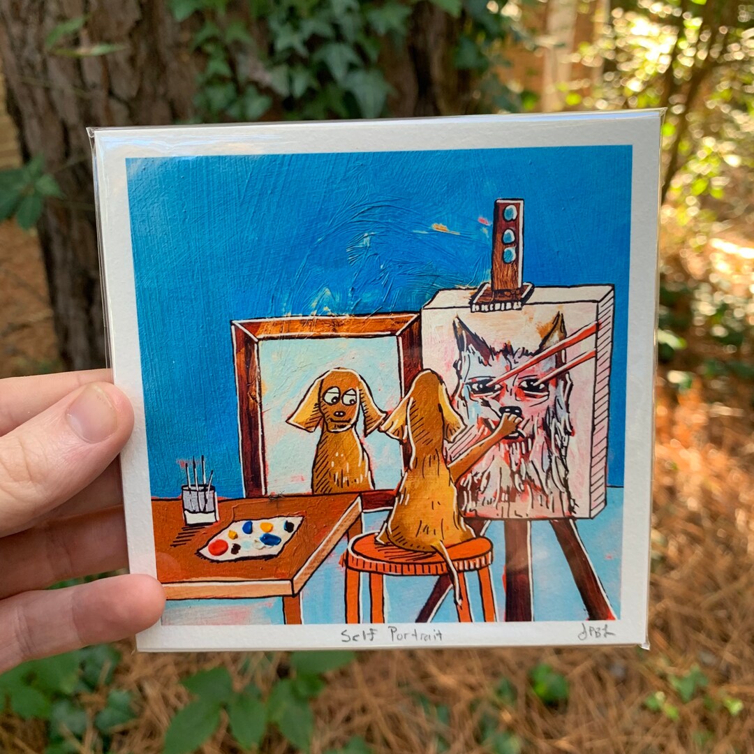 Dog Self-portrait Print: Funny Colorful Watercolor Giclee Wall Art 5x5 ...
