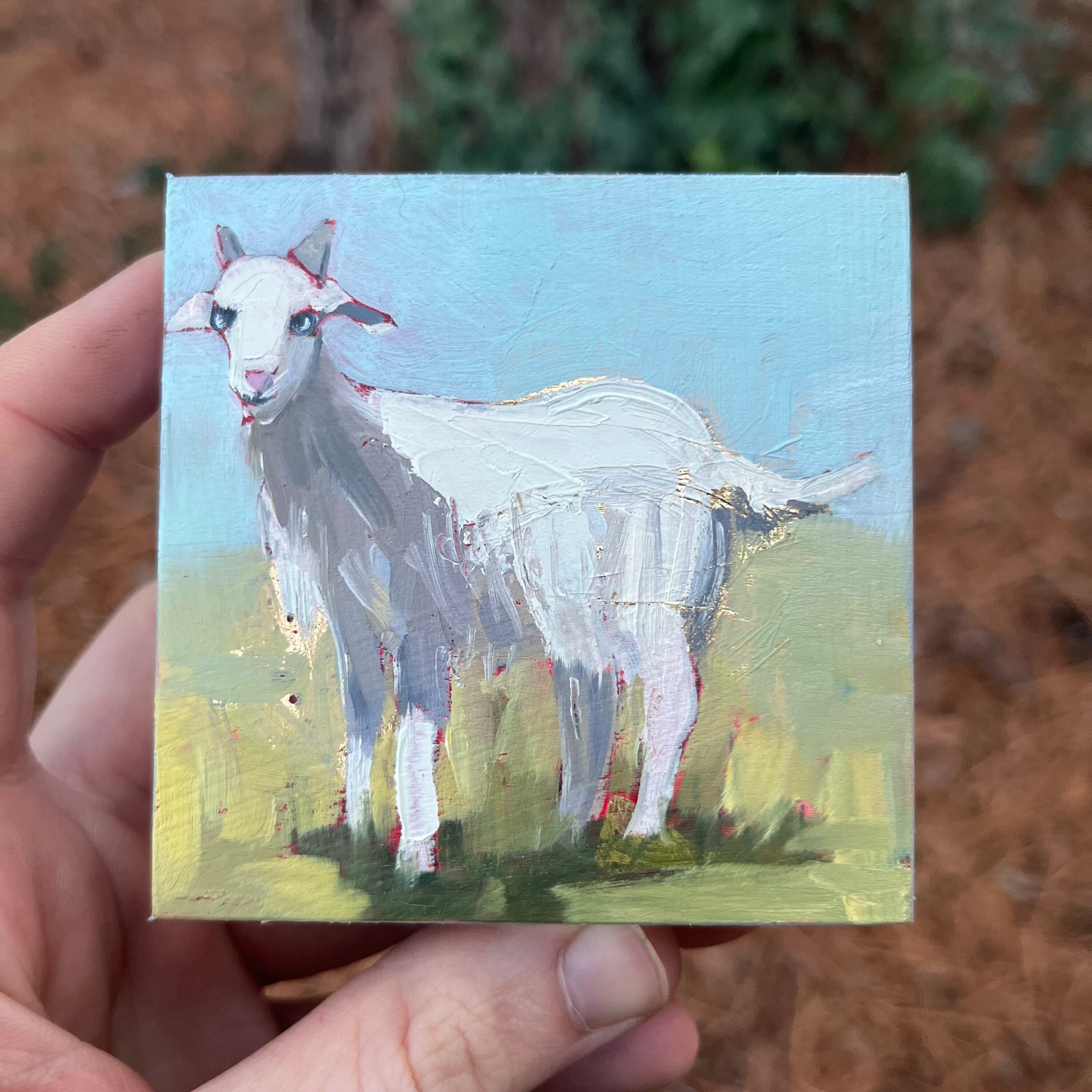 abstract goat landscape North Carolina painting square with gold leaf ...