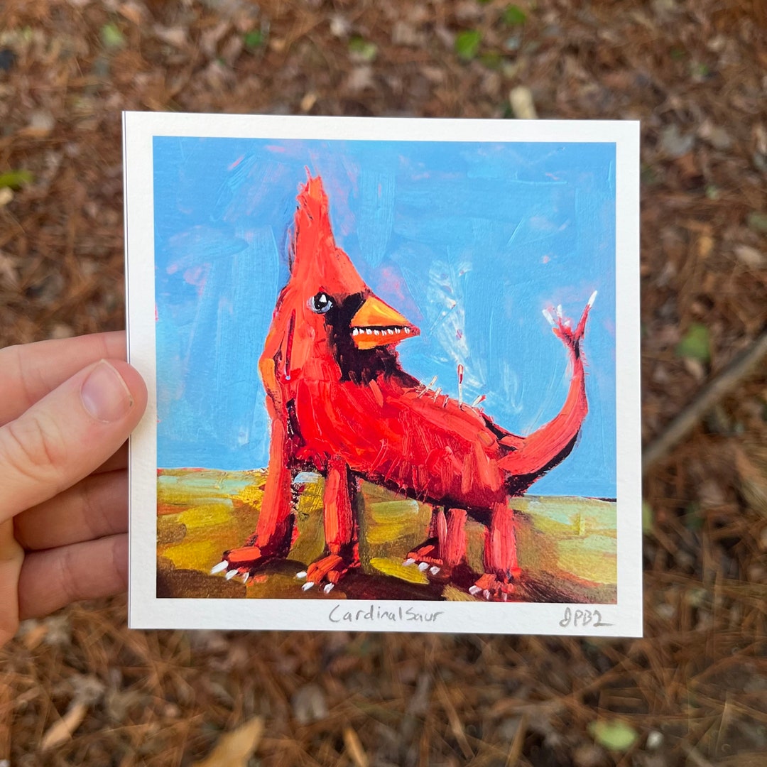 5x5 Cardinal Dinosaur Art Giclee Watercolor Print Colorful Strange ...