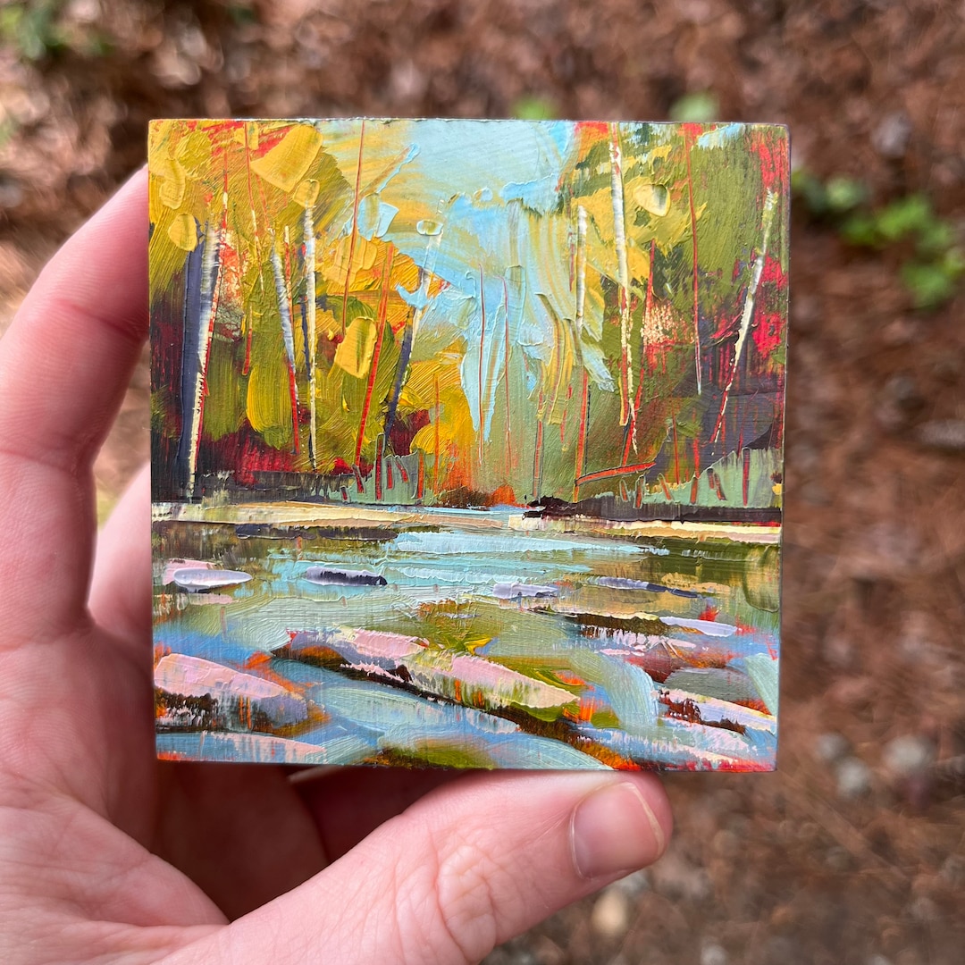 3x3 Abstract Landscape on Wood Panel Original Painting Oil - Etsy