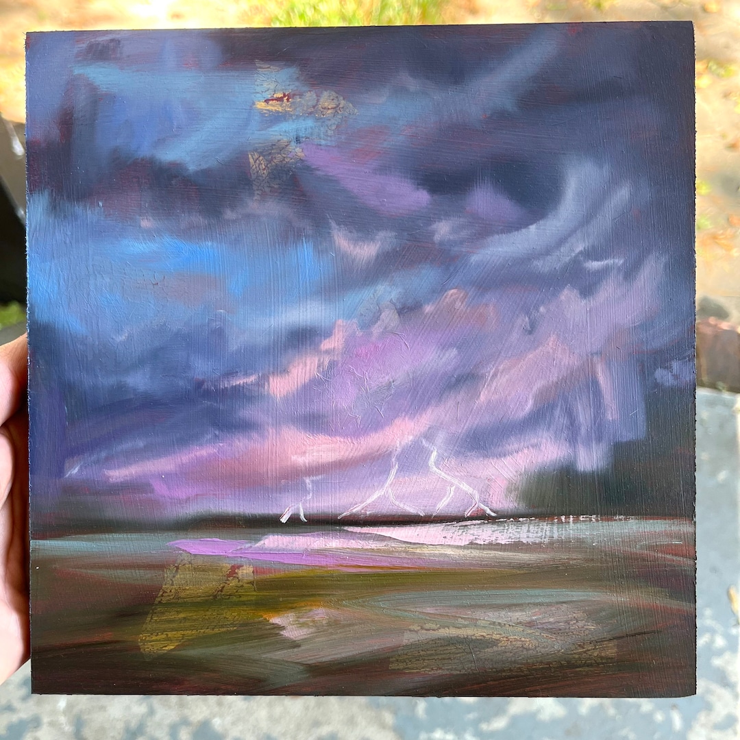 8x8 Square Original Oil Painting on Wood Panel of an Abstract Storm ...